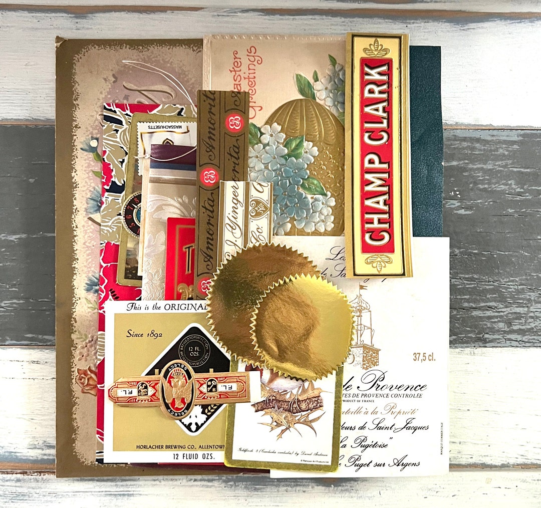 Gold Vintage Ephemera Paper Pack - Scrapbook Paper, Labels, Tickets - Etsy
