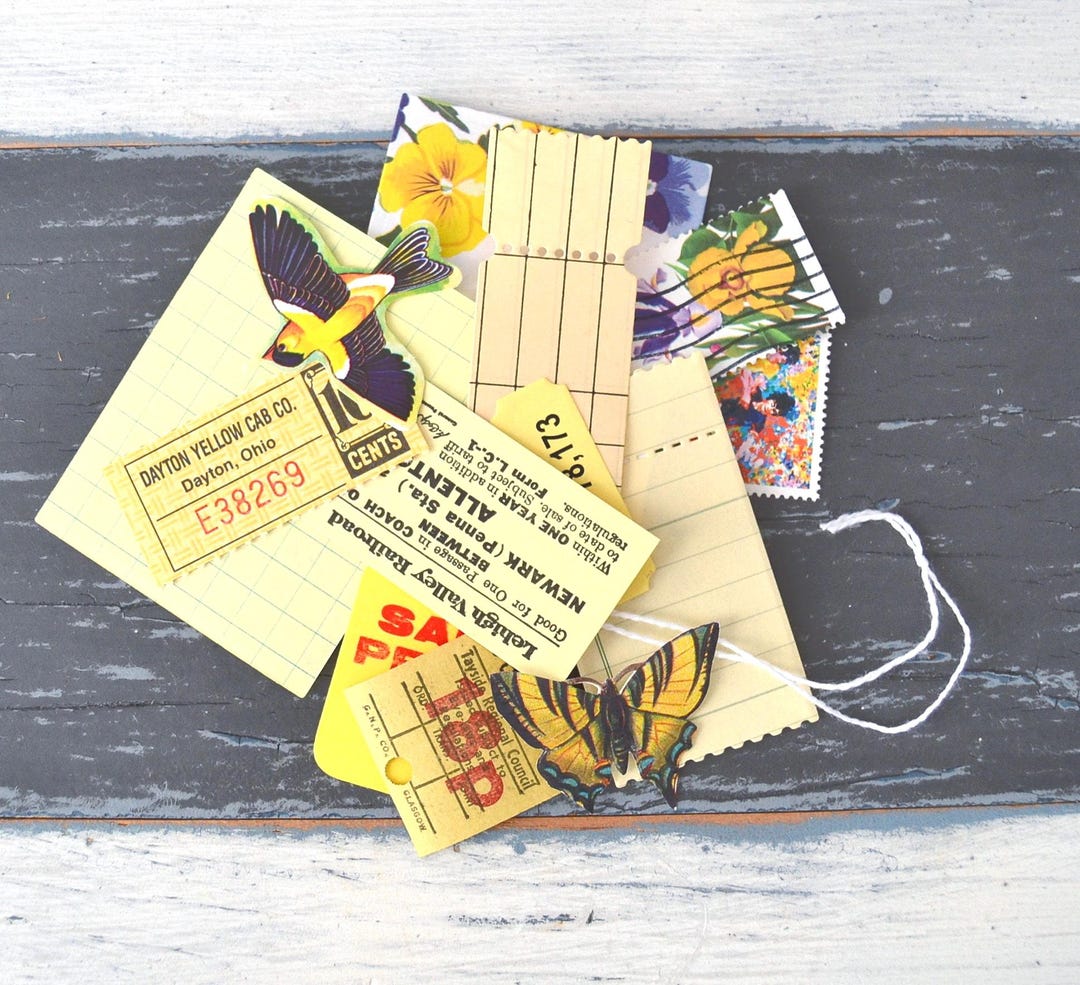 Tiny Ephemera Packet - Yellow Vintage Papers - Tickets / Labels / Paper ...