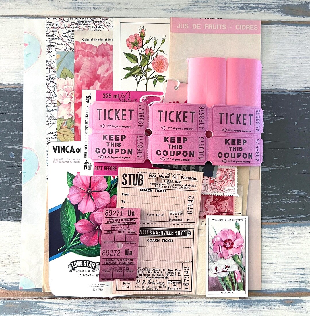 Pink Ephemera Paper Pack: Vintage Tickets, Labels, Papers - Etsy