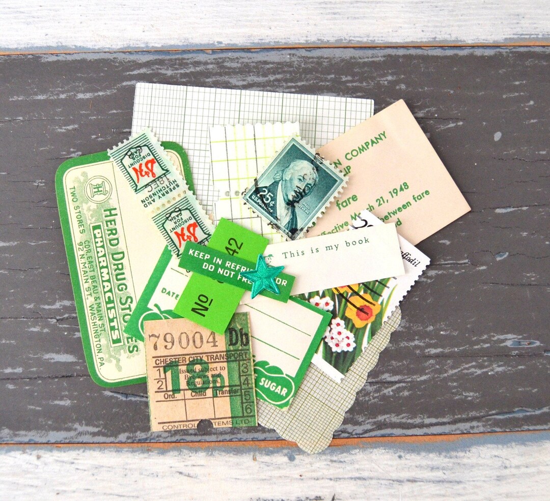 Tiny Ephemera Packet Green Vintage Papers Tickets / Labels / Postage ...