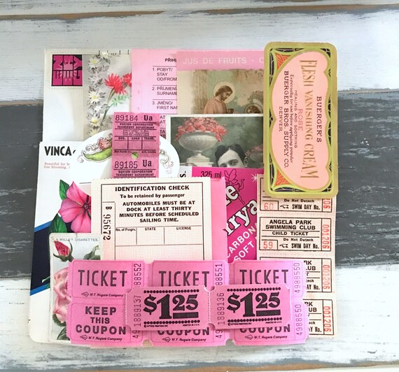 Pink Ephemera Packet Pink Vintage Papers Tickets / Labels | Etsy