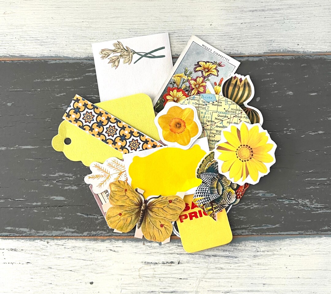 Tiny Yellow Journaling Pack / Paper Ephemera / Junk Journaling Supplies ...
