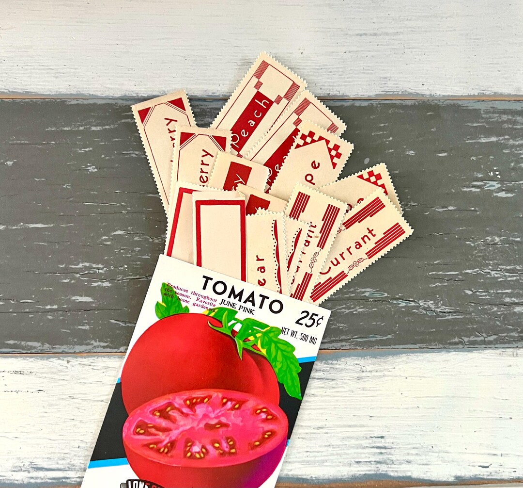 Vintage Red Gummed Labels / Jar Label Assortment / Vintage Seed Packet ...