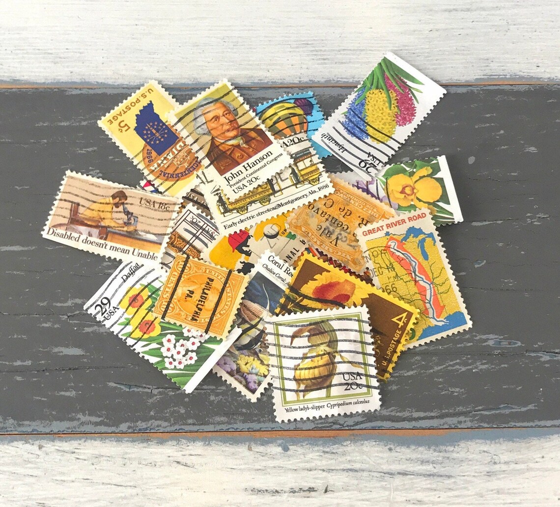 Vintage US Cancelled Postage Stamps: Yellow Ephemera for Junk Journals ...