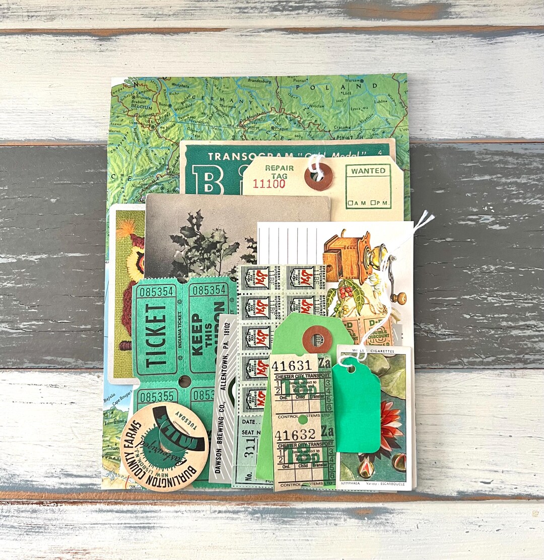 Green Ephemera Packet - Green Vintage Papers - Tickets / Labels / Paper ...
