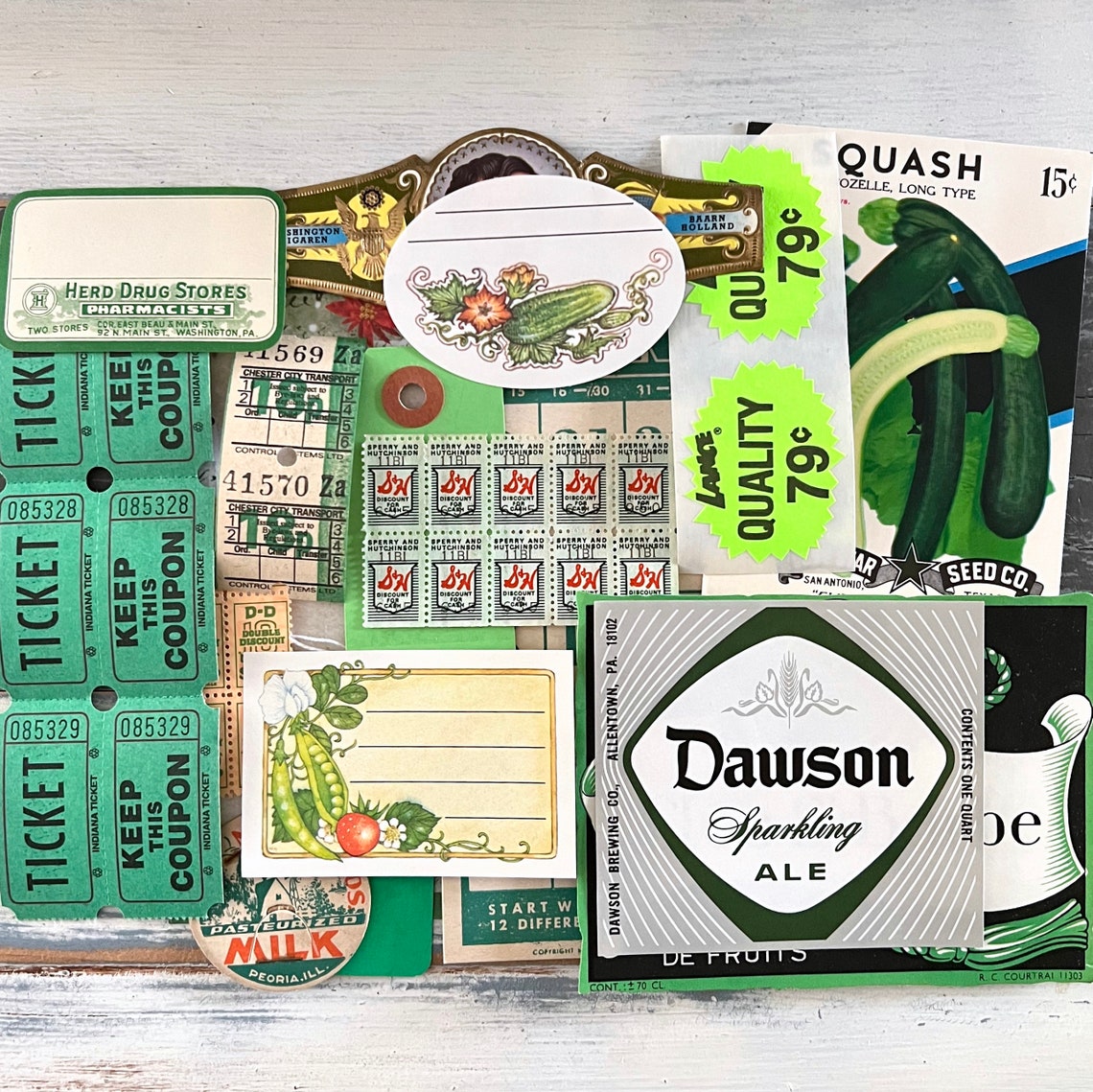 Green Ephemera Packet Green Vintage Papers Tickets / - Etsy