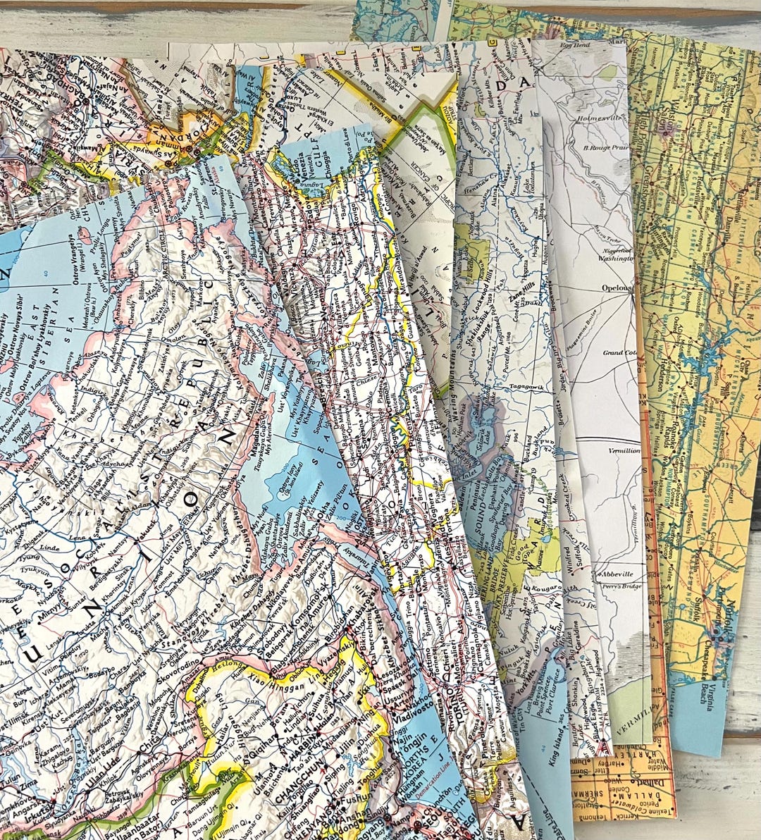 Assorted World Atlas and Map Pages / Vintage Maps / Vintage Atlas Pages ...
