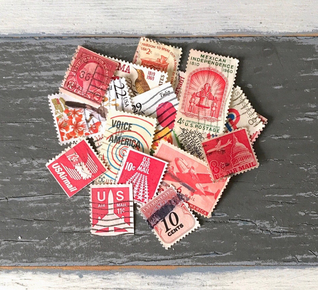 Vintage US Cancelled Postage Stamps / Red Used Stamps / Postage Stamps ...