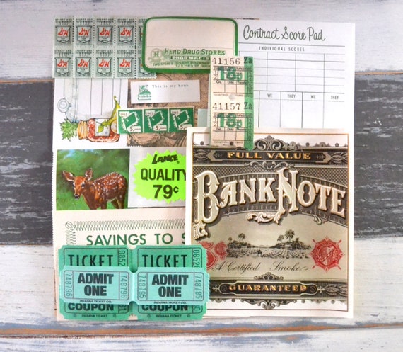 Green Ephemera Packet Green Vintage Papers Tickets / | Etsy