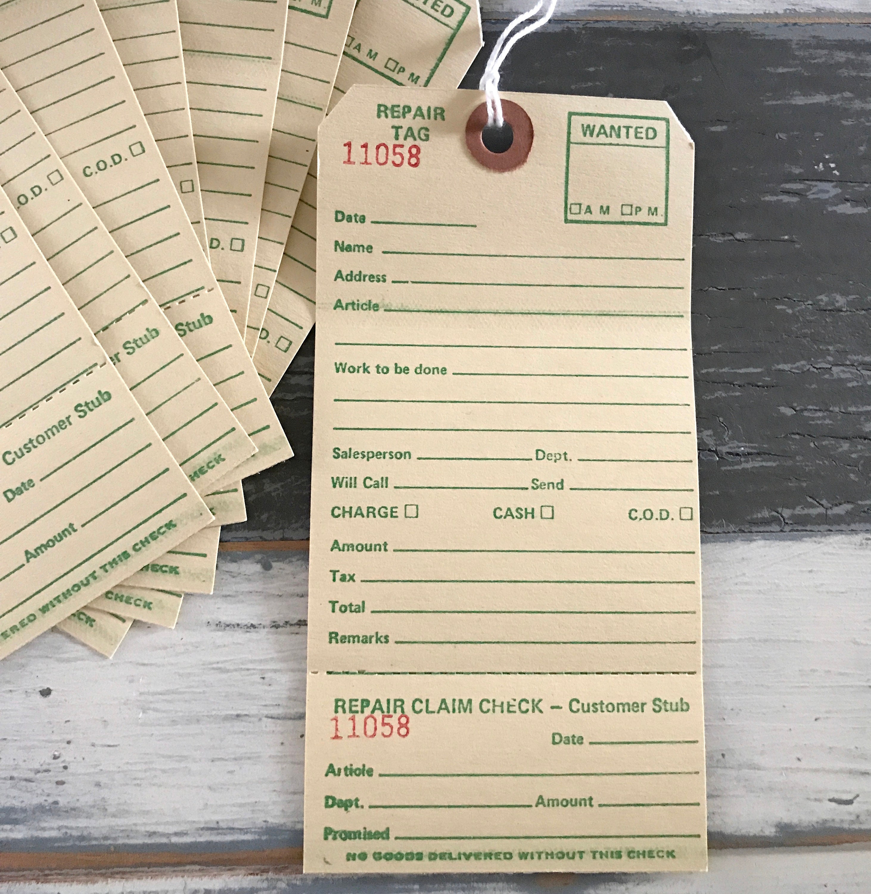Eight 8 Vintage Repair Hang Tags Claim Checks Perforated - Etsy