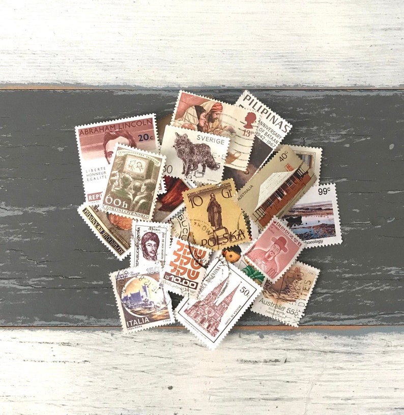 Vintage Cancelled International Postage Stamps Neutral Brown | Etsy
