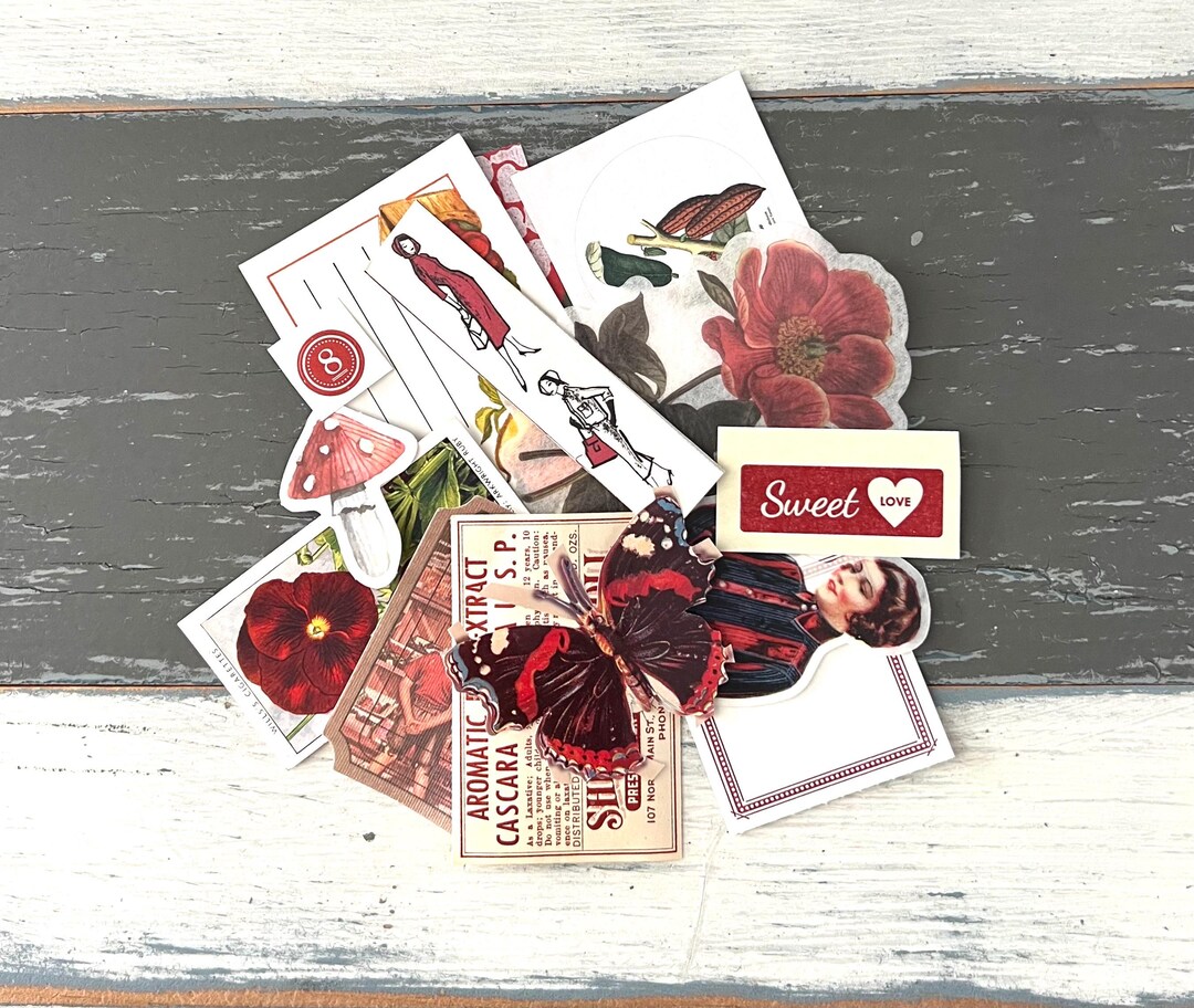 Tiny Dark Red Journaling Pack / Paper Ephemera / Junk Journaling ...