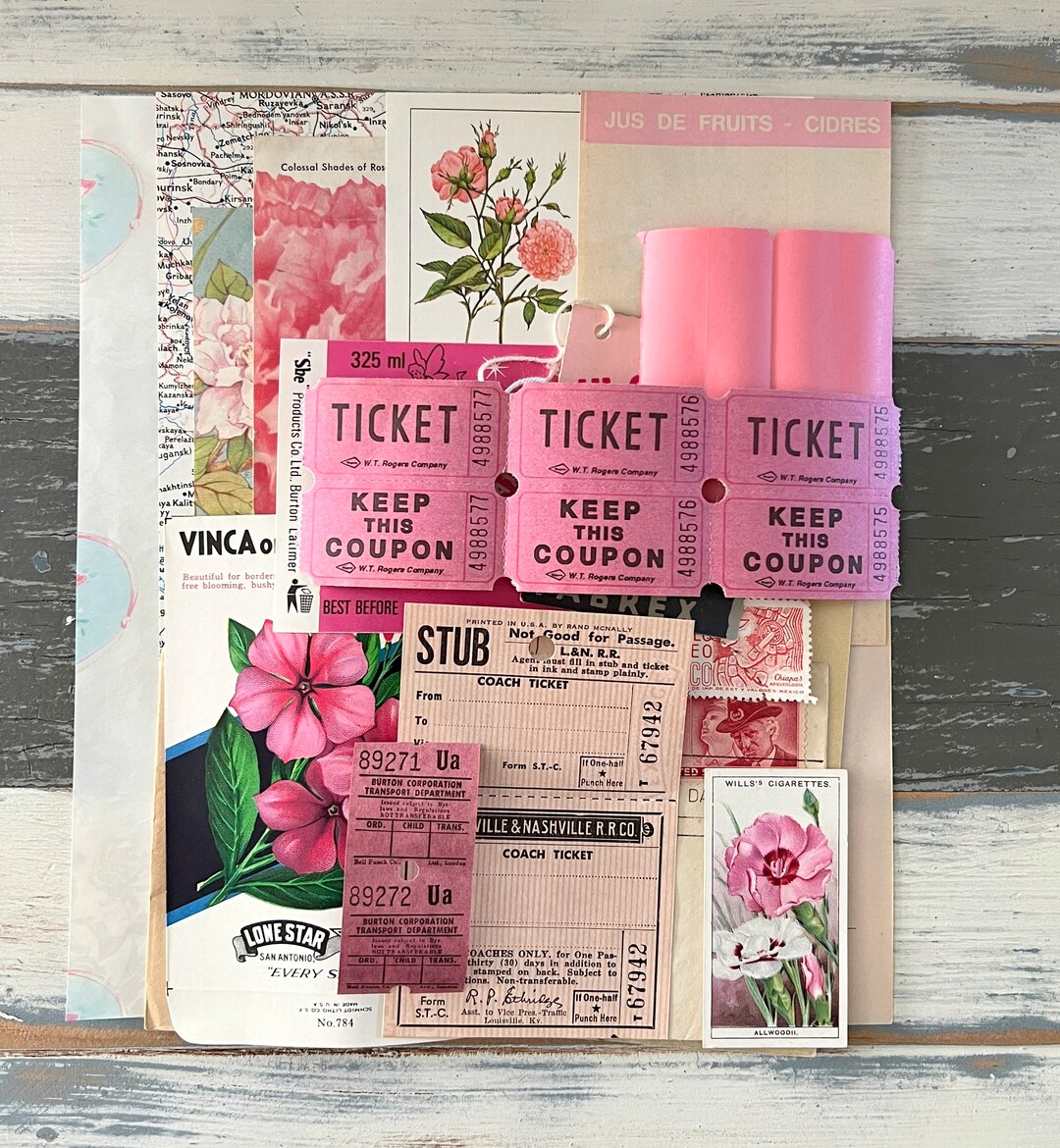 Pink Ephemera Packet - Pink Vintage Papers - Tickets / Labels / Paper ...