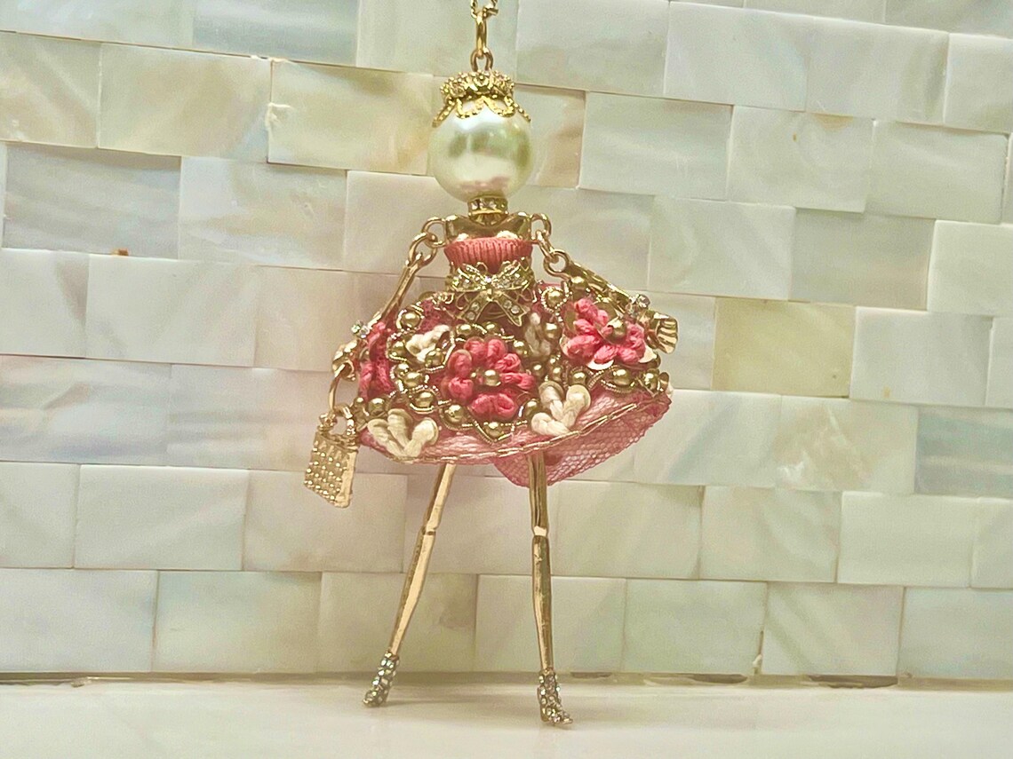 French Doll Necklace, Paris Doll Pendant, Pretty in Pink, Ellie's Belle ...