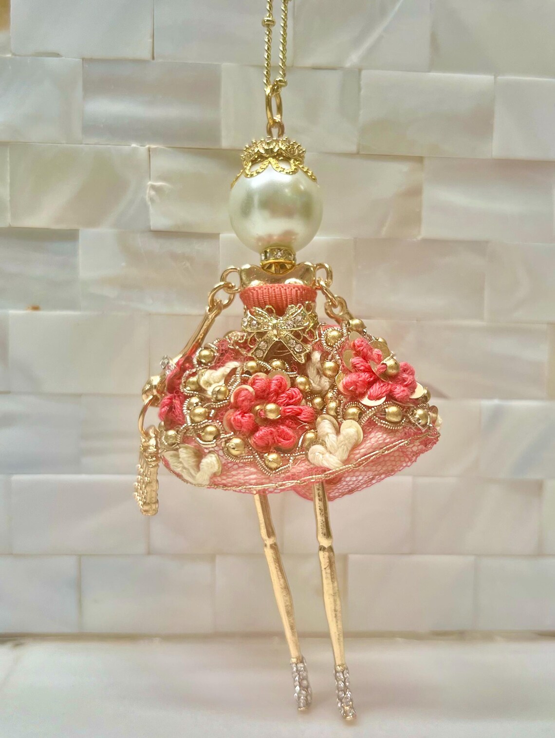 French Doll Necklace, Paris Doll Pendant, Pretty in Pink, Ellie's Belle ...