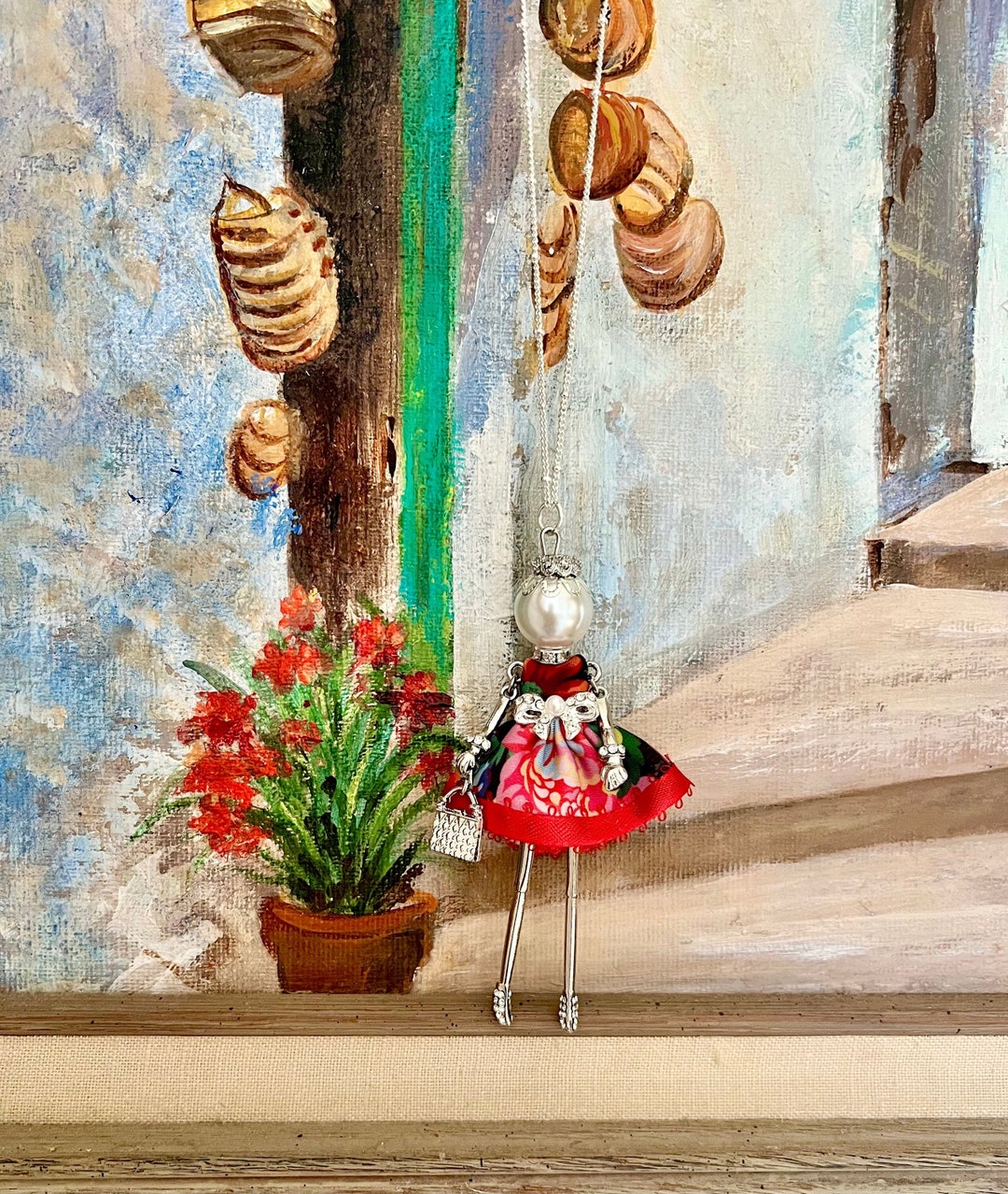 French Doll Pendant, Parisian Doll Necklace, Doll Jewelry, Red Floral ...