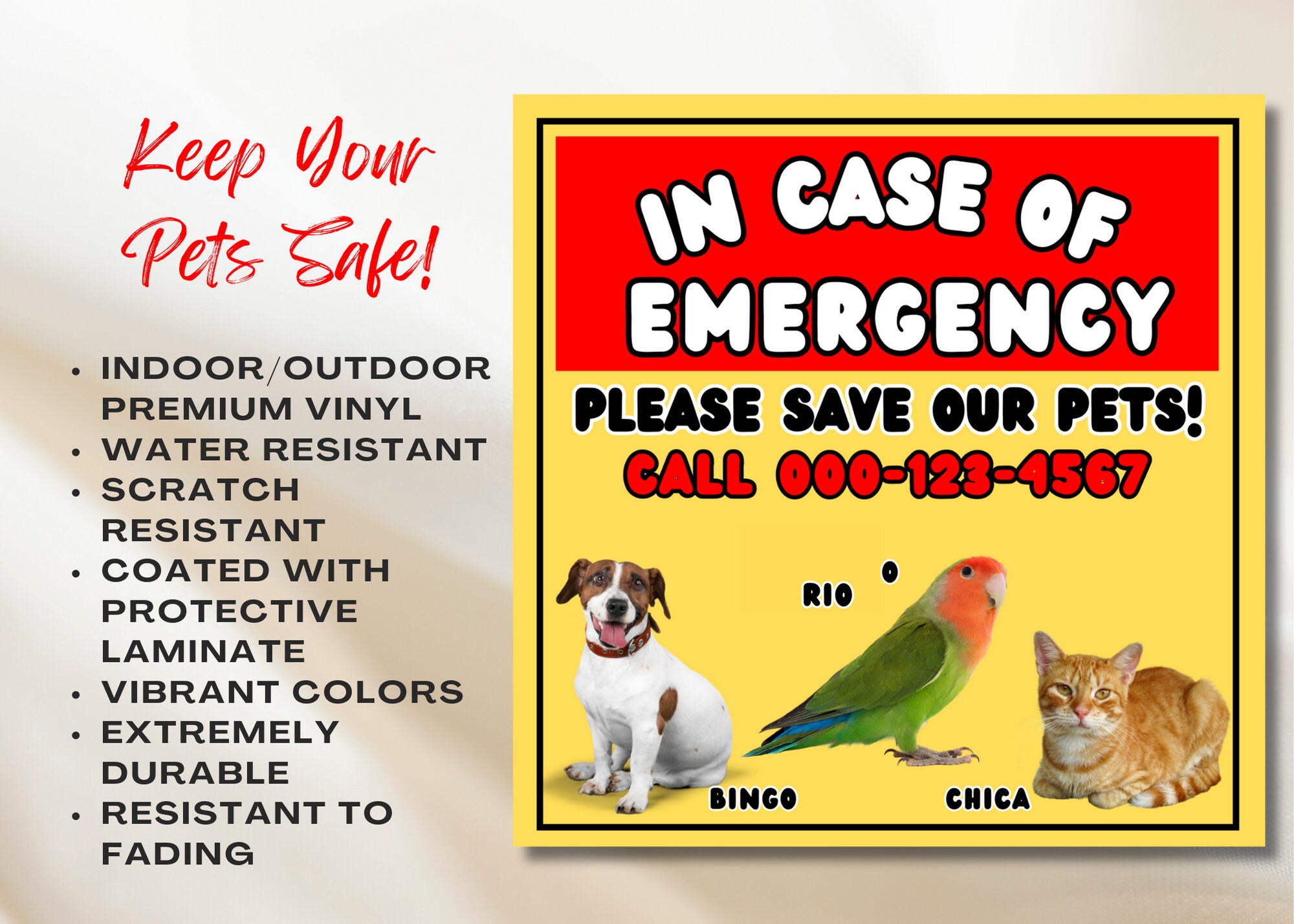 Custom Pet Emergency Sticker, Emergency Pet Rescue, Photo Rescue ID ...
