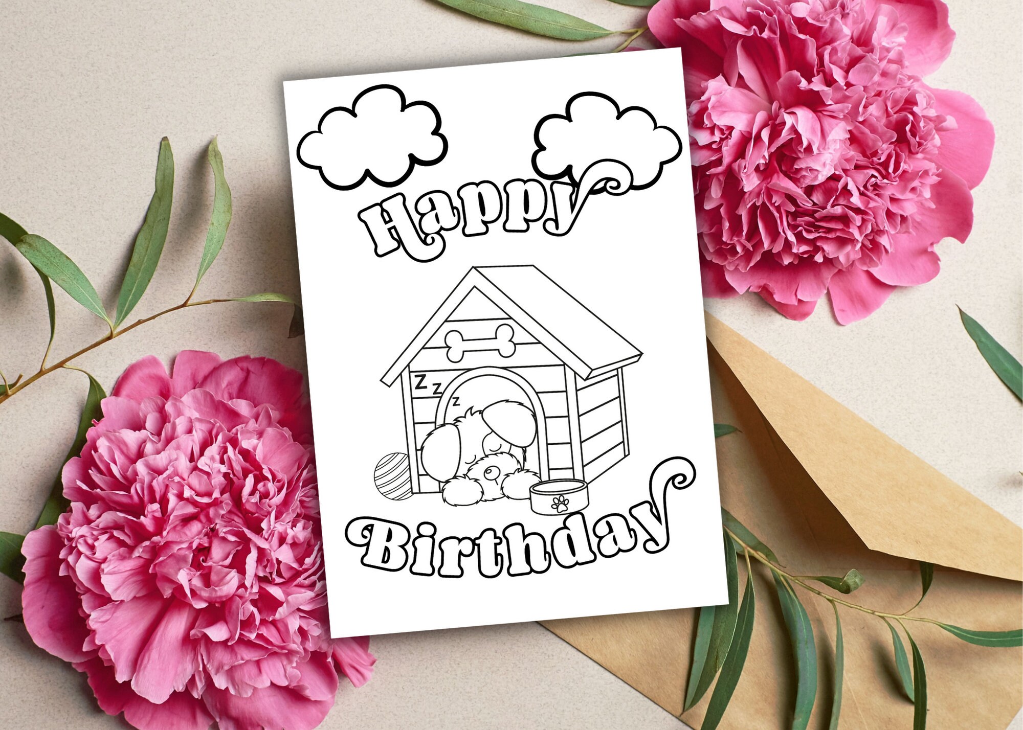 PRINTABLE Happy Birthday Coloring Card Bundle, Puppy Coloring Cards ...