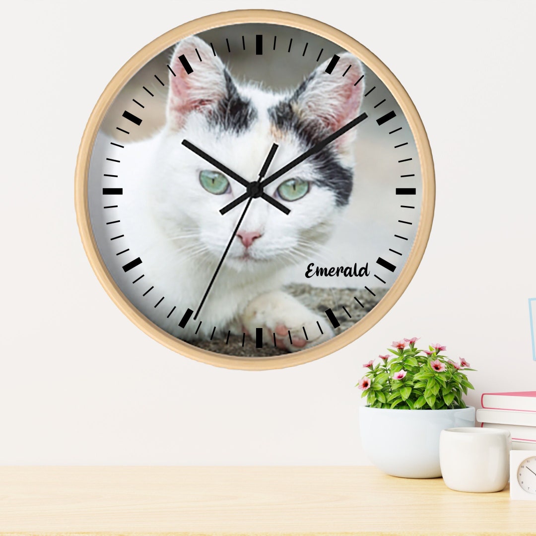 Pet Photo Clock Custom Wall Clock PERSONALIZED, 10-inch Wood Frame Pet ...