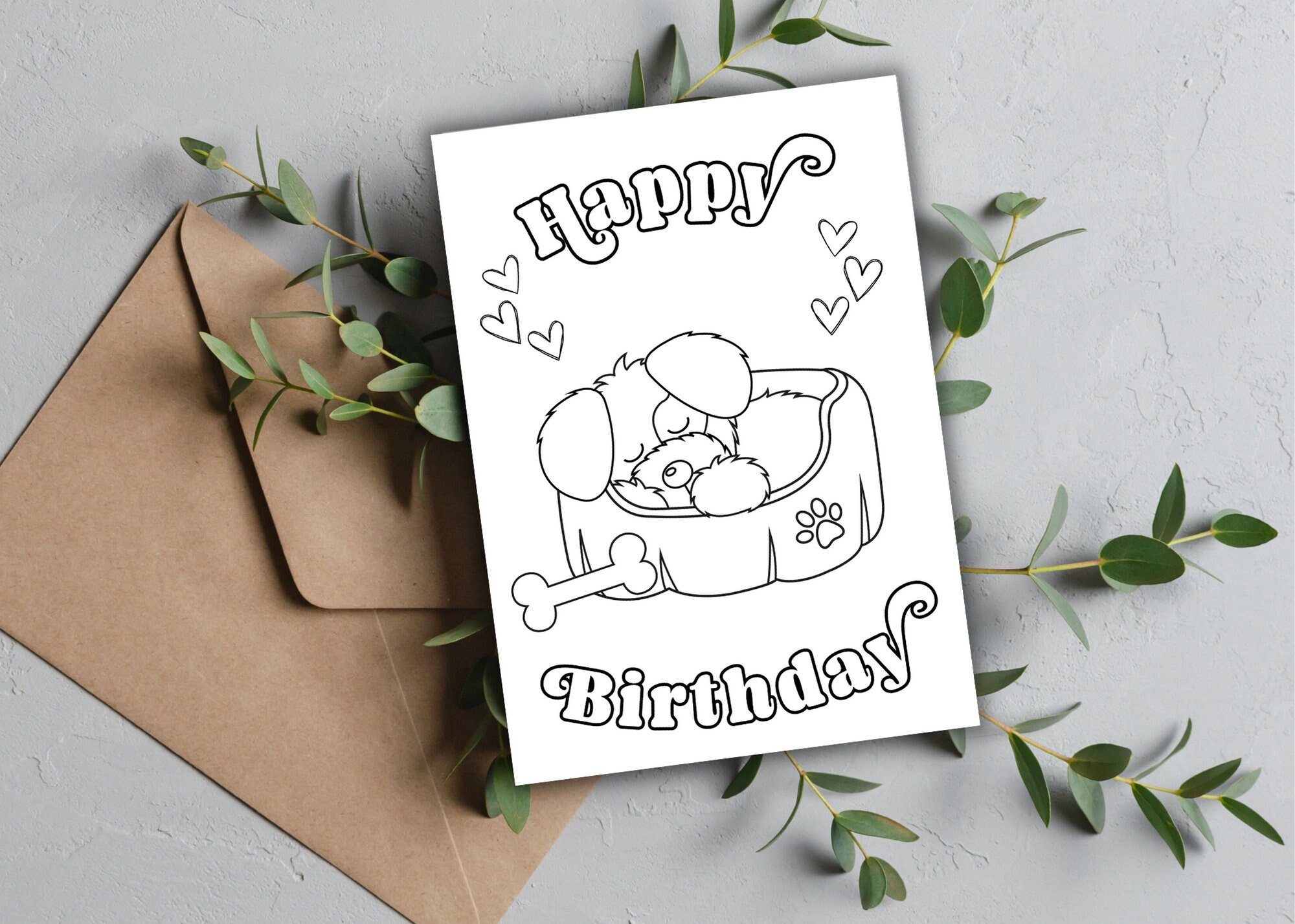PRINTABLE Happy Birthday Coloring Card Bundle, Puppy Coloring Cards ...