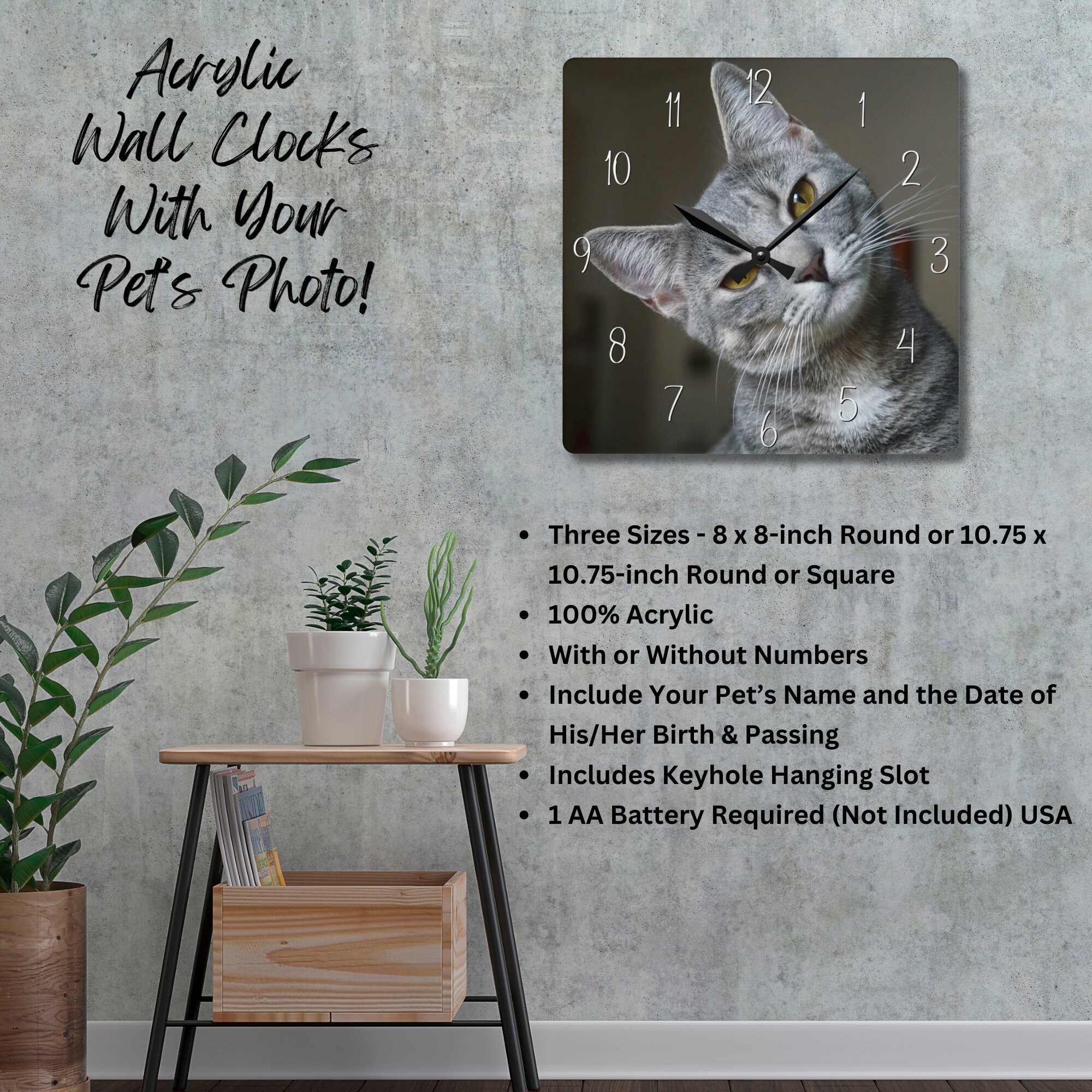 Personalized Acrylic Pet Photo Wall Clock, Custom Clock With YOUR Pet's ...