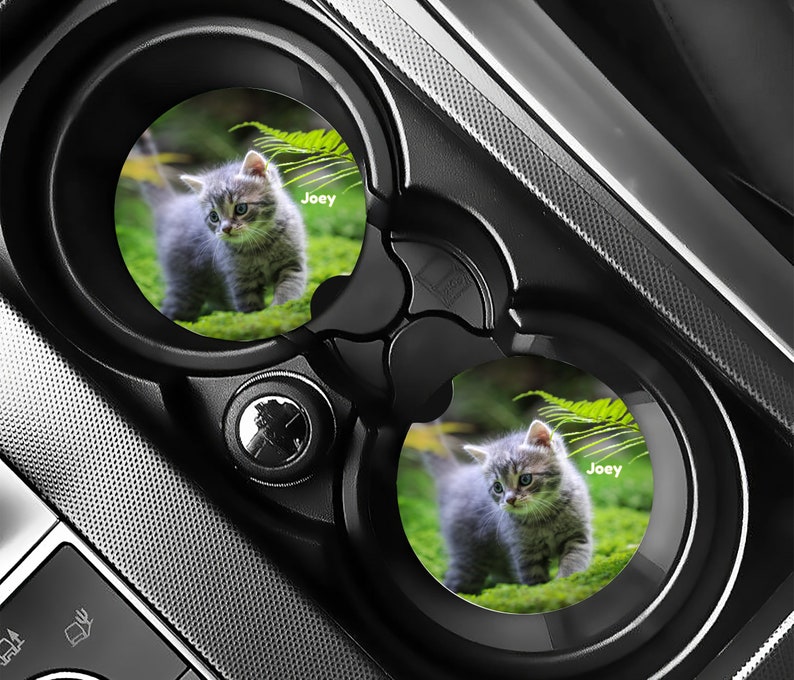 Car Coasters With YOUR Cat's Name & Photo, Absorbent Cat Car Coasters ...