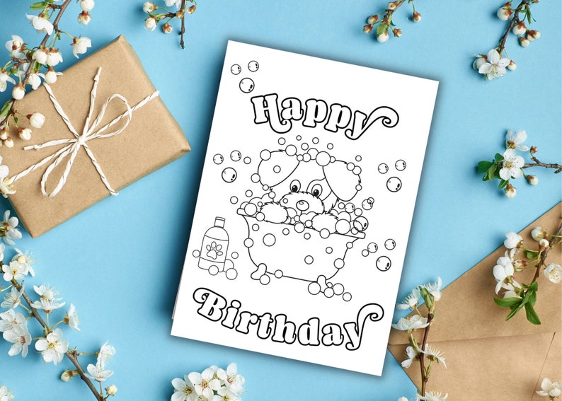 PRINTABLE Happy Birthday Coloring Card Bundle Puppy Coloring - Etsy