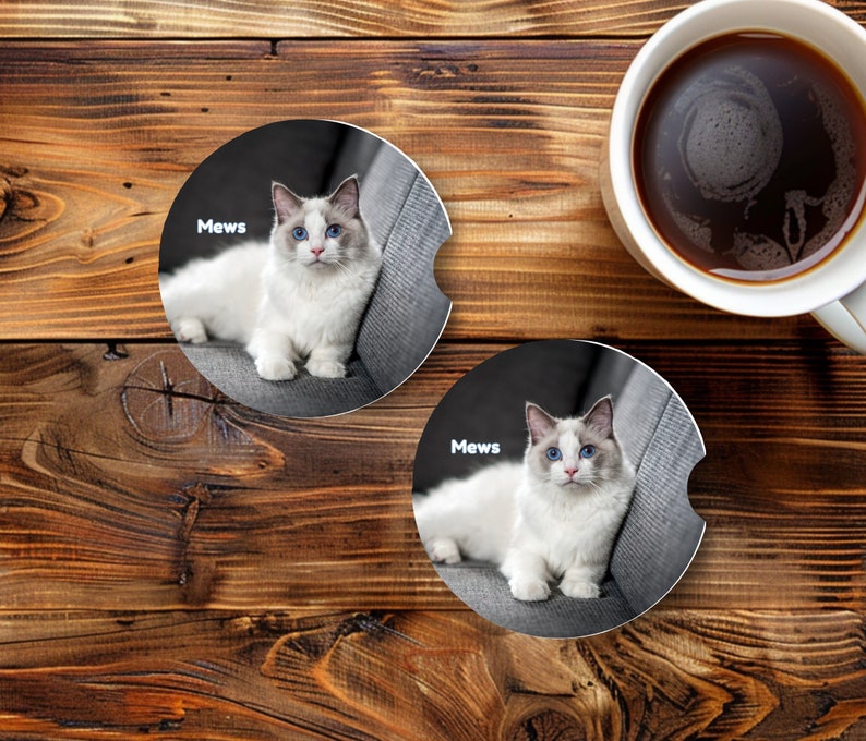 Car Coasters With YOUR Cat's Name & Photo, Absorbent Cat Car Coasters ...