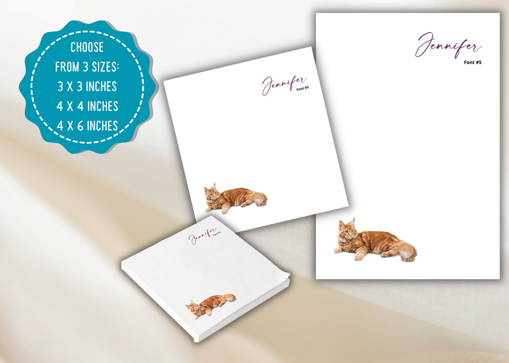 Personalized Cat Sticky Notes, Custom Cat Sticky Notes, Photo Sticky ...