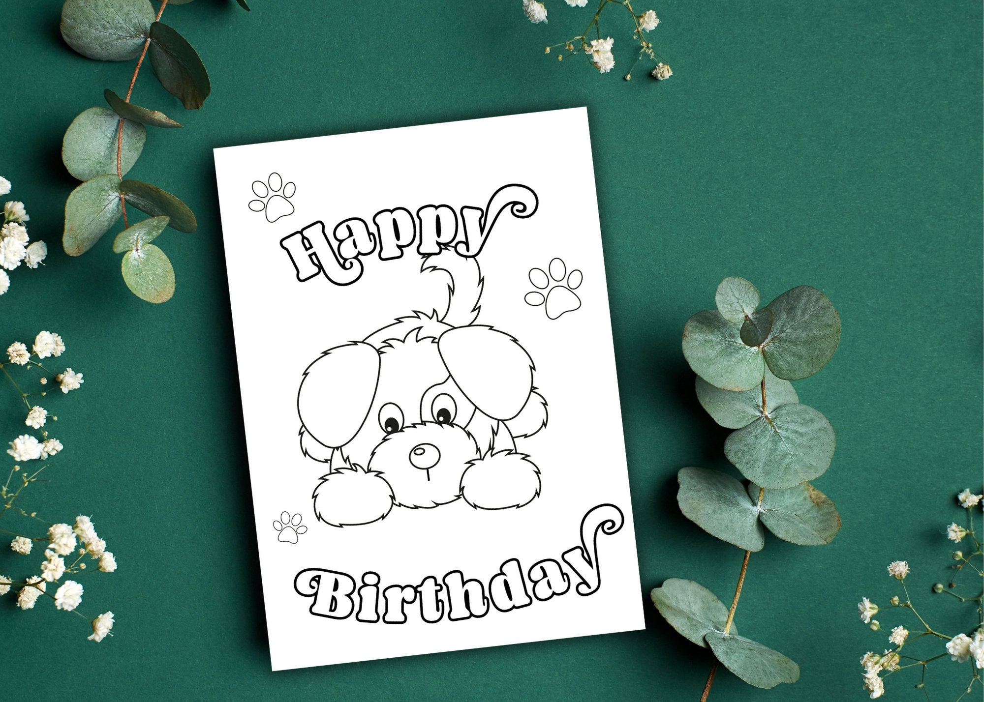 PRINTABLE Happy Birthday Coloring Card Bundle, Puppy Coloring Cards ...