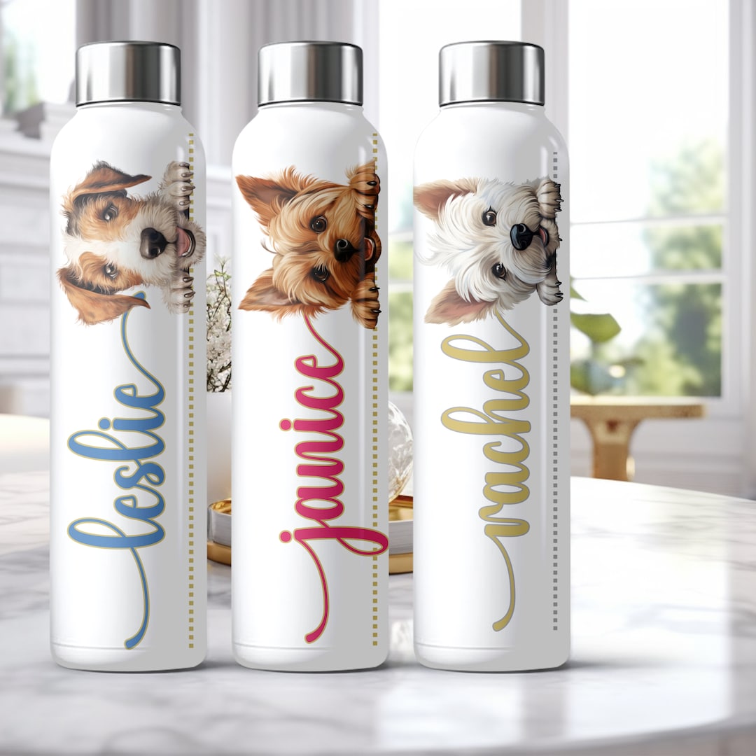 Personalized Stainless Steel Water Bottle, Dog Illustration Bottle ...