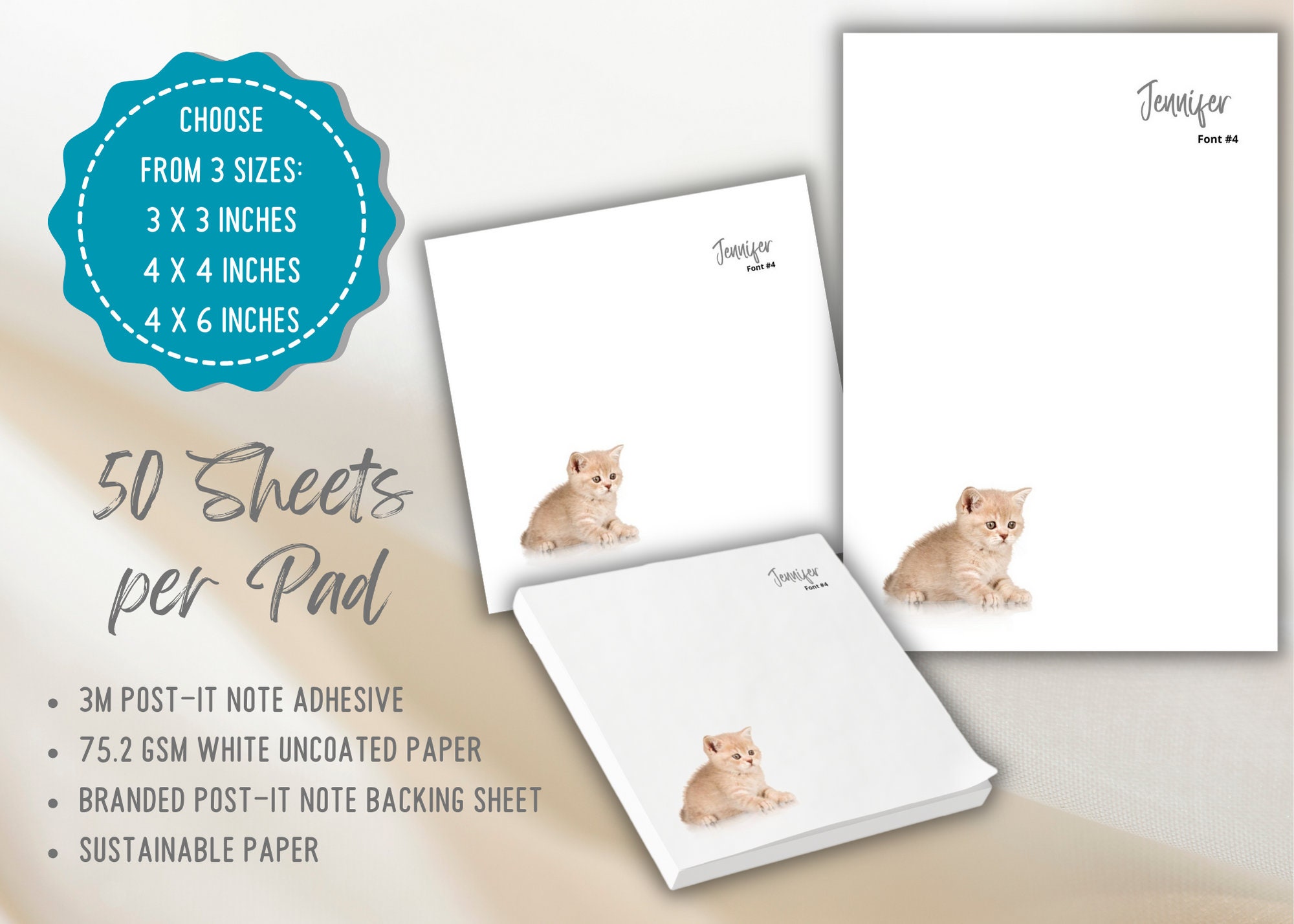 Personalized Cat Sticky Note Bundle Custom Cat Sticky Notes - Etsy