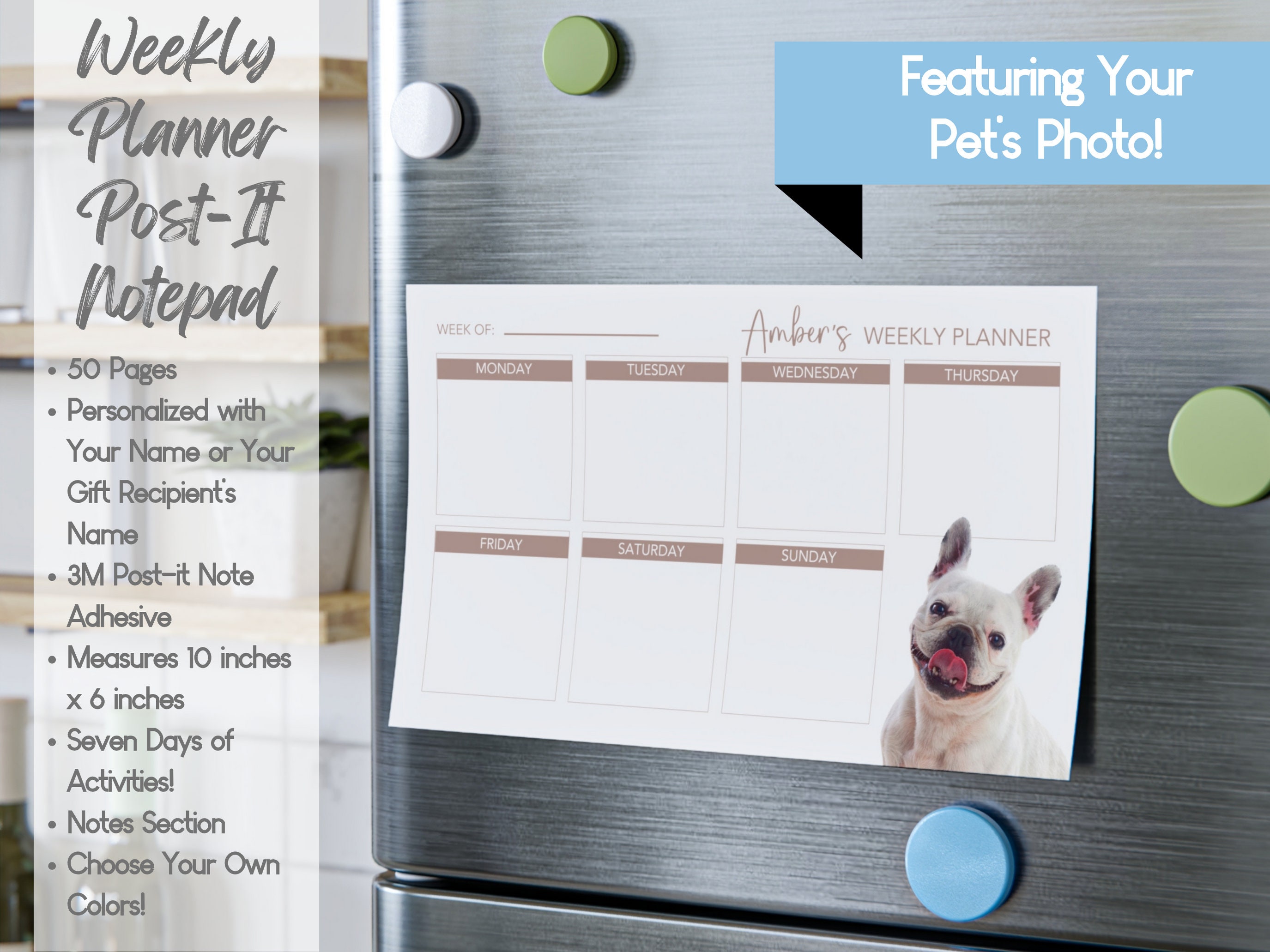 Custom Pet Photo Post-it Note Planner, 10 X 6-inches, Weekly Planner ...