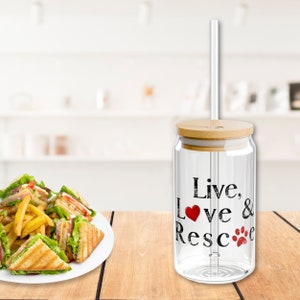 Live, Love & Rescue Glass Tumbler, Glass Tumbler With Lid and Straw, 16 ...
