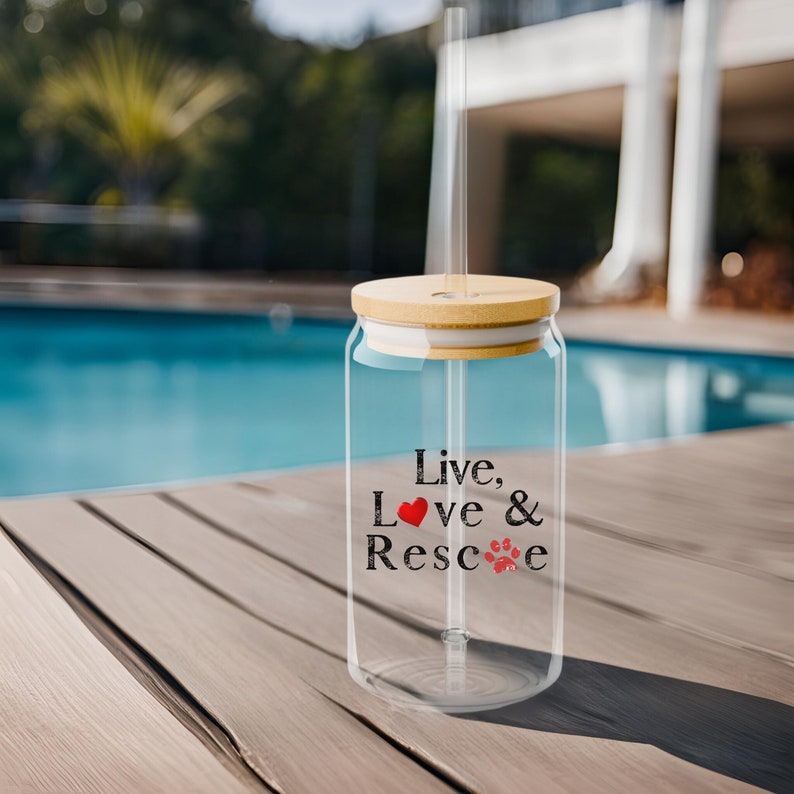 Live, Love & Rescue Glass Tumbler, Glass Tumbler With Lid and Straw, 16 ...