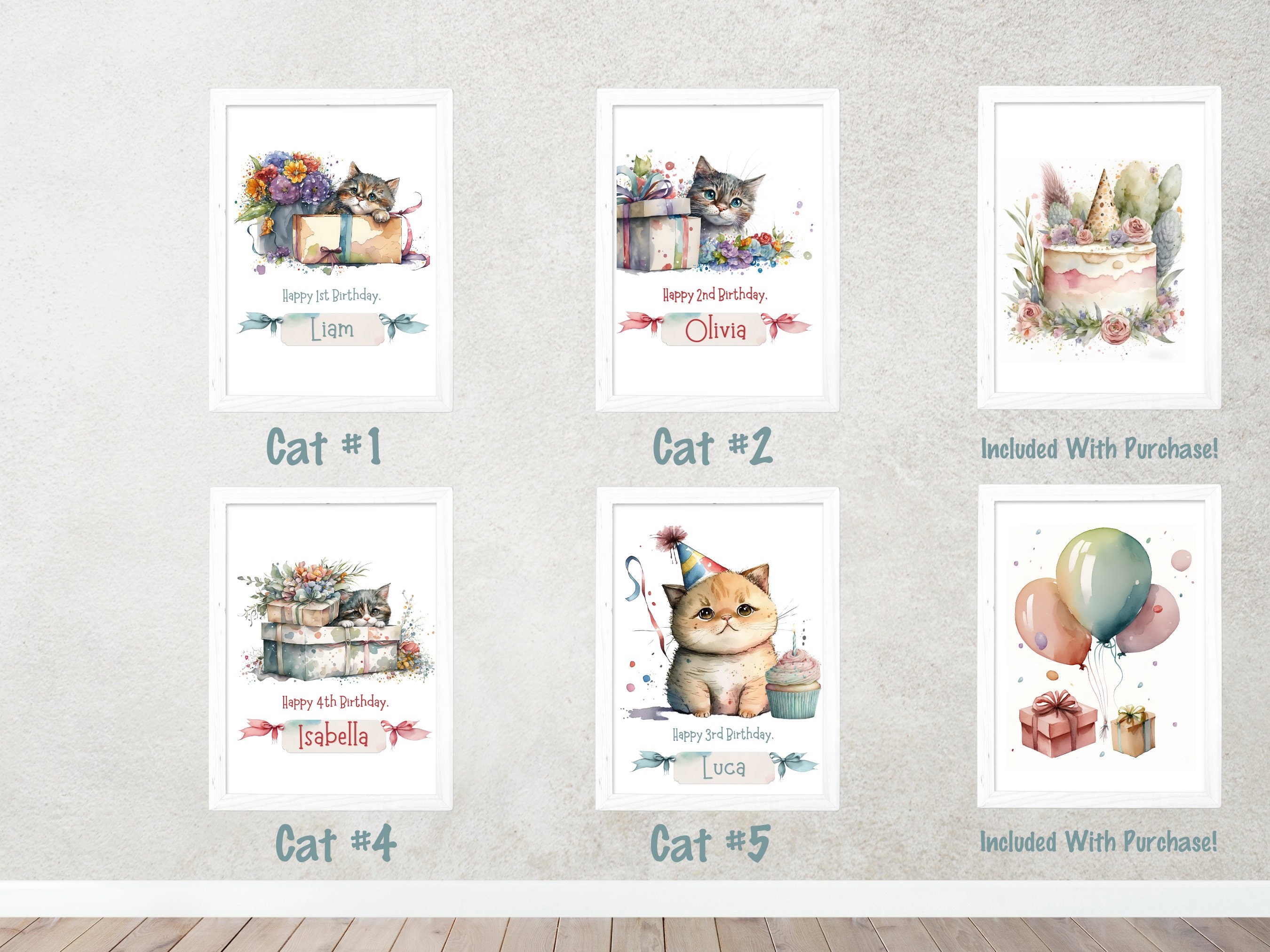 Custom Cat Birthday Wall Art, Birthday Art Print, Personalized Birthday ...