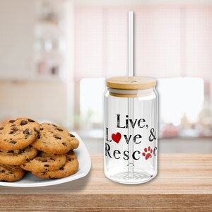 Live, Love & Rescue Glass Tumbler, Glass Tumbler With Lid and Straw, 16 ...