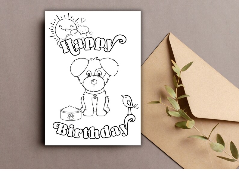 PRINTABLE Happy Birthday Coloring Card Bundle, Puppy Coloring Cards ...