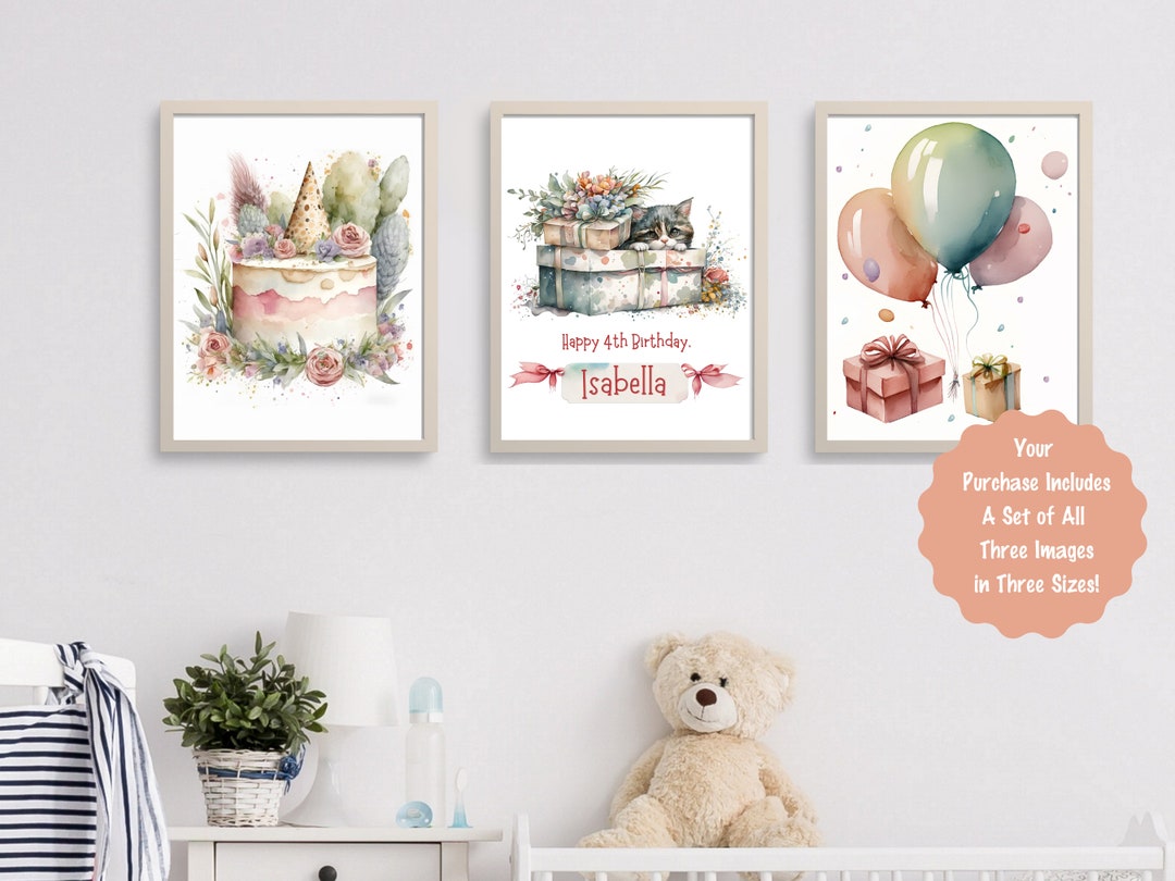 Custom Cat Birthday Wall Art, Birthday Art Print, Personalized Birthday ...
