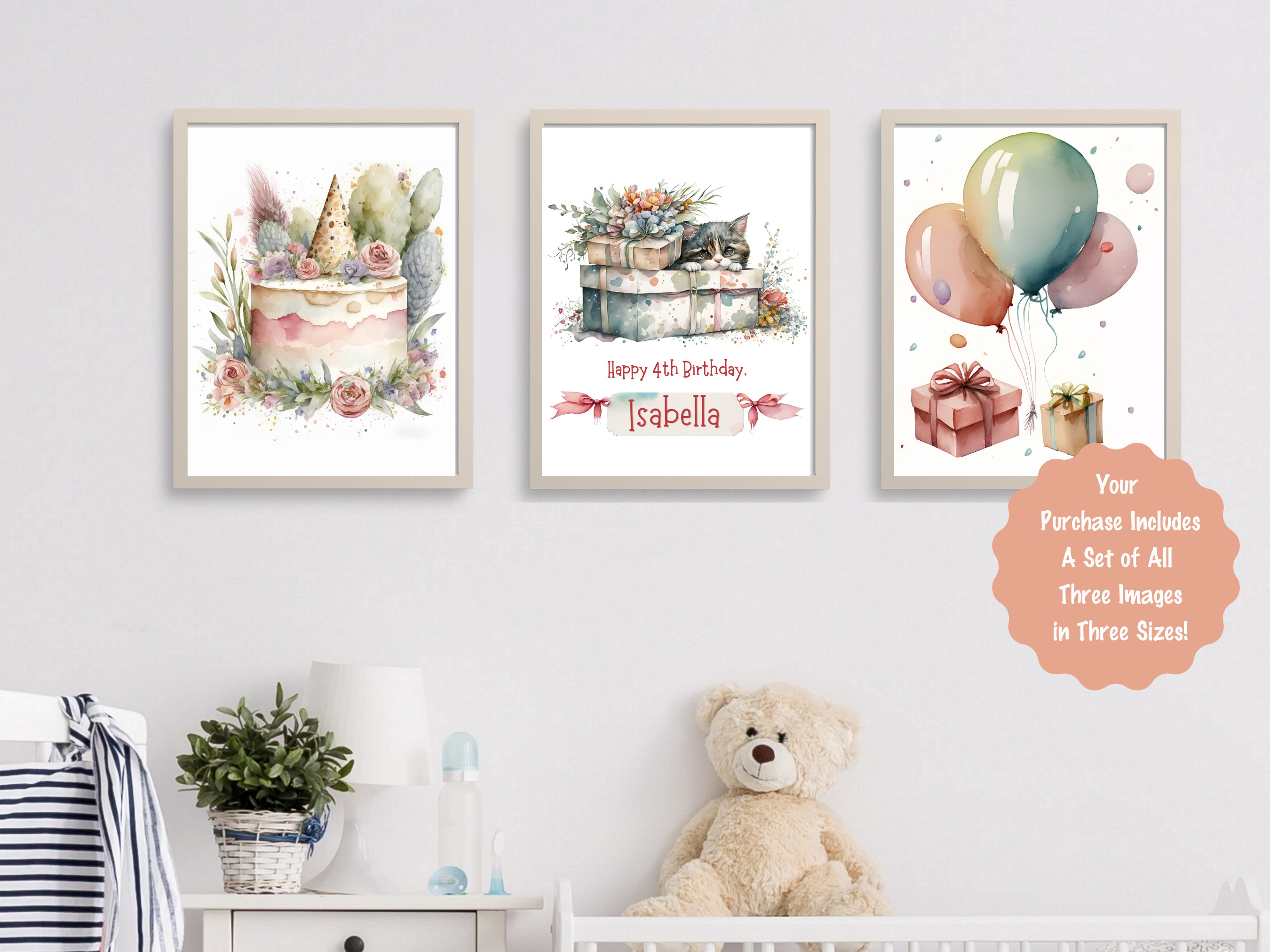 Custom Cat Birthday Wall Art, Birthday Art Print, Personalized Birthday ...