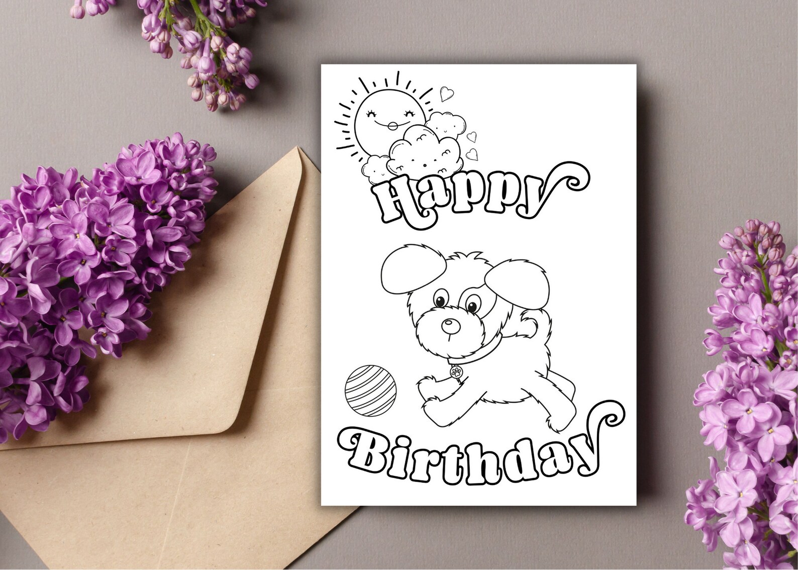PRINTABLE Happy Birthday Coloring Card Bundle, Puppy Coloring Cards ...