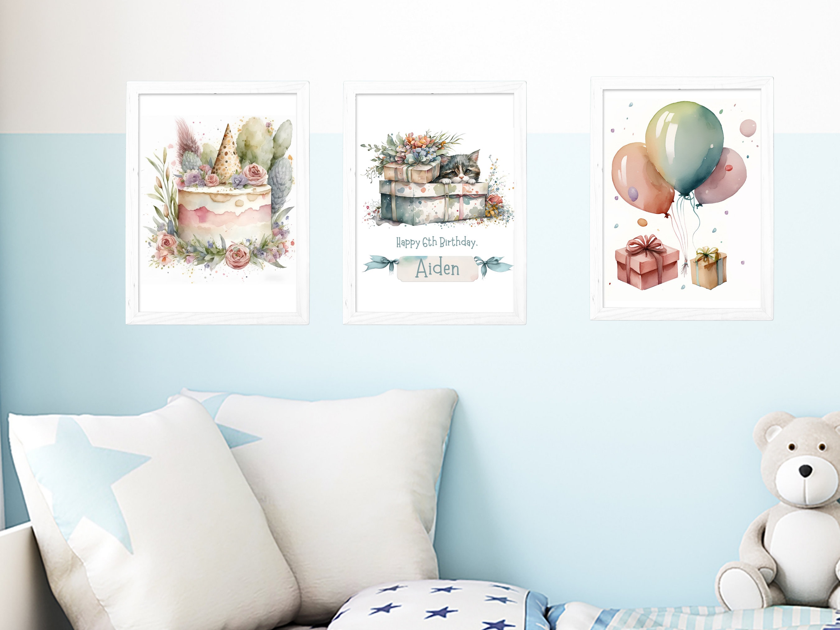 Custom Cat Birthday Wall Art, Birthday Art Print, Personalized Birthday ...