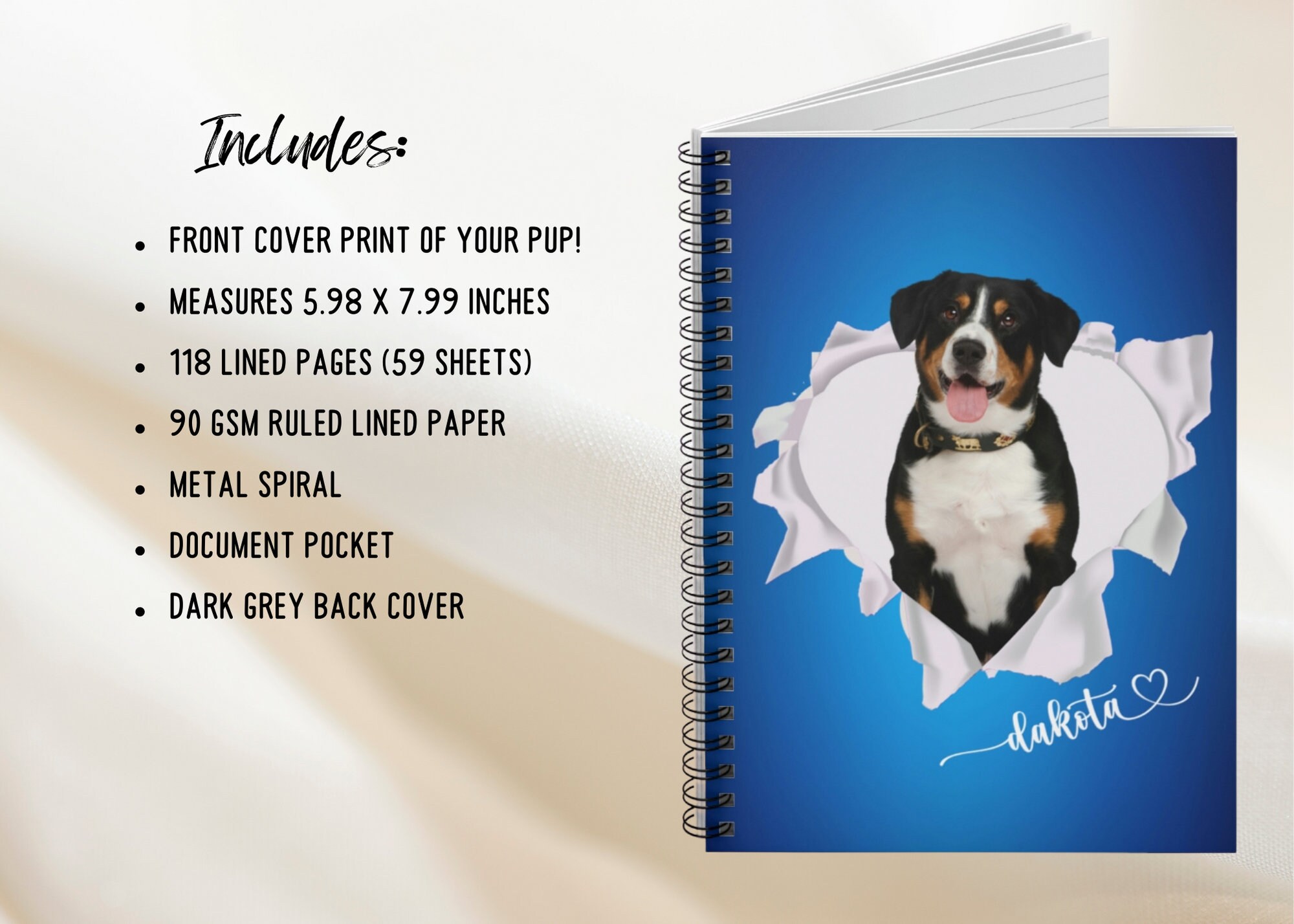Spiral Dog Notebook, Custom Dog Photo Spiral Notebook, Lined Spiral ...