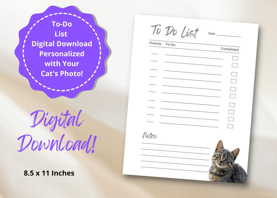 Cat Photo To-do List, Custom To-do List, Photo To-do List, DIGITAL ...