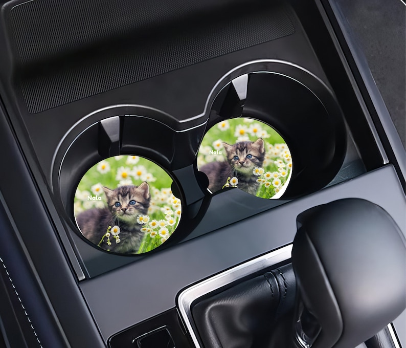 Car Coasters With YOUR Cat's Name & Photo, Absorbent Cat Car Coasters ...