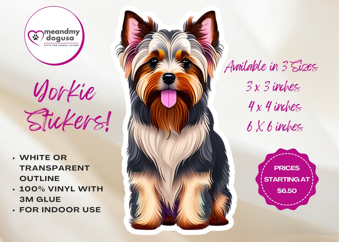 Yorkie Vinyl Sticker, Puppy Sticker, Cute Dog Sticker, Laptop Sticker ...