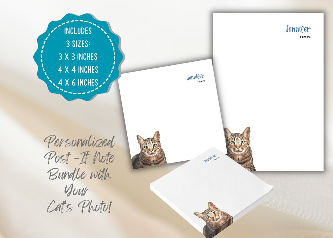 Personalized Cat Sticky Note Bundle, Custom Cat Sticky Notes, Photo ...