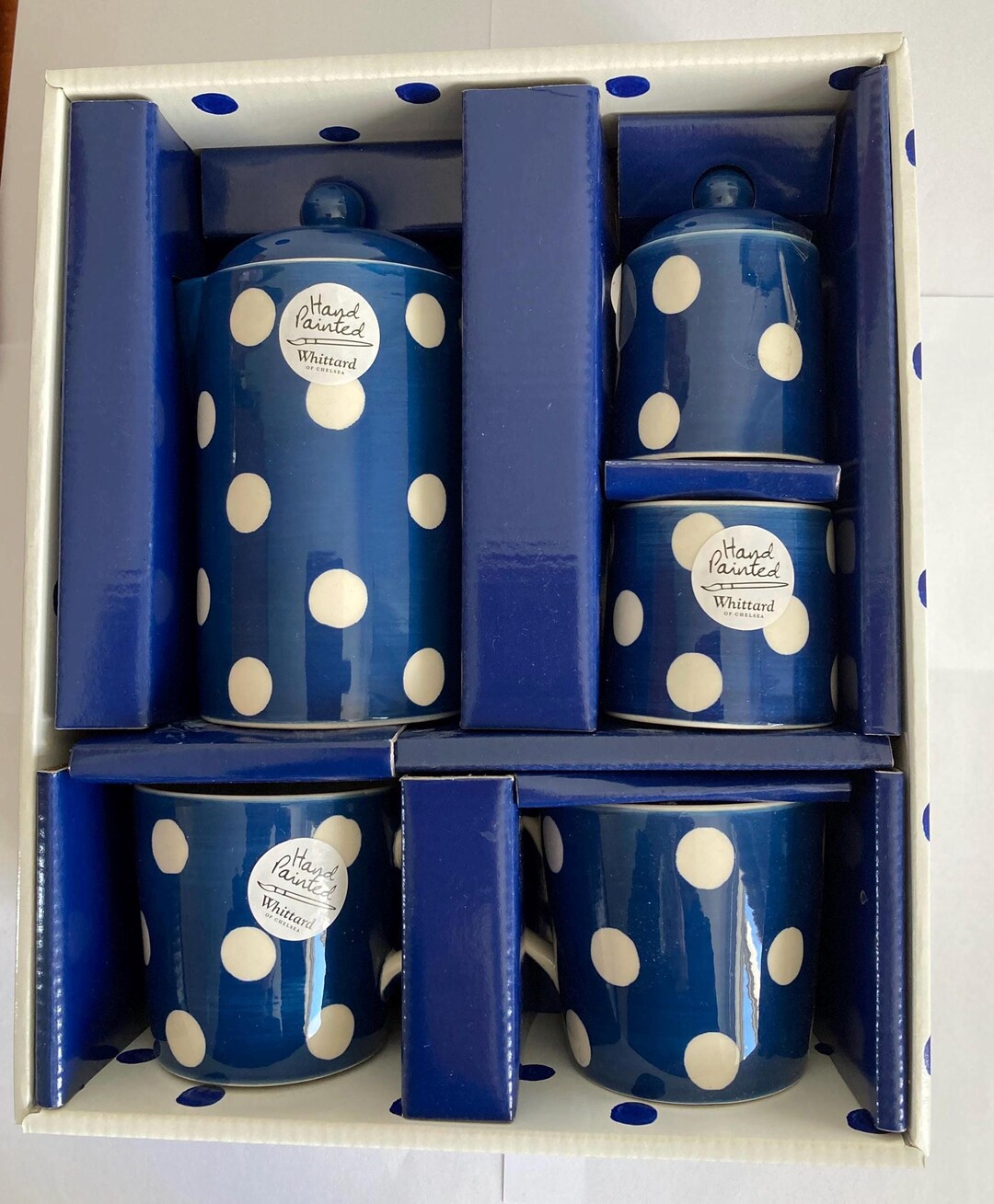 Rare Find - Whittards of Chelsea Hand Painted Blue and White Polka Dot ...