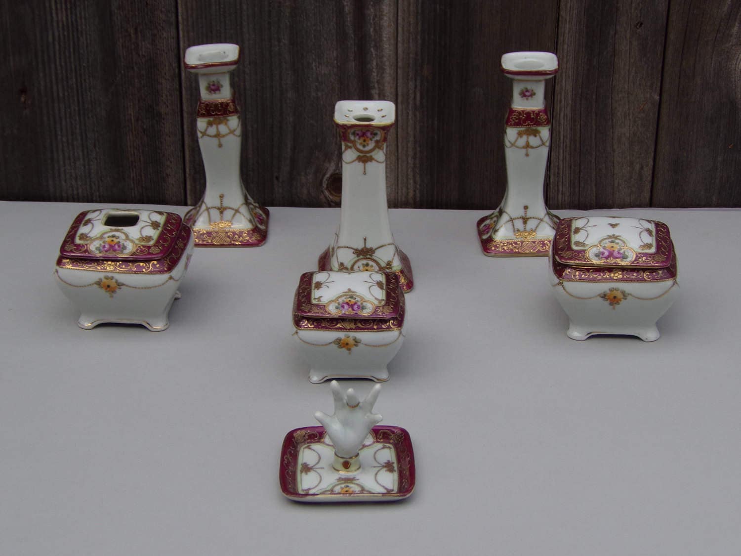 Antique Royal Kinjo Nippon Rococo Japan Gold Encrusted Moriage Vanity ...