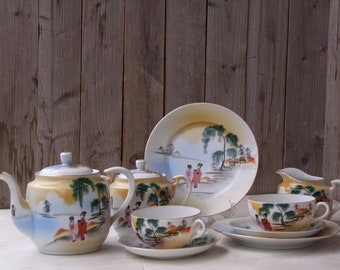 Antique Japanese Kutani Tea Set Full Size Eggshell Porcelain Tea Set ...